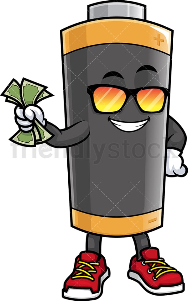 Battery Mascot Having An Idea Cartoon Clipart Vector - FriendlyStock