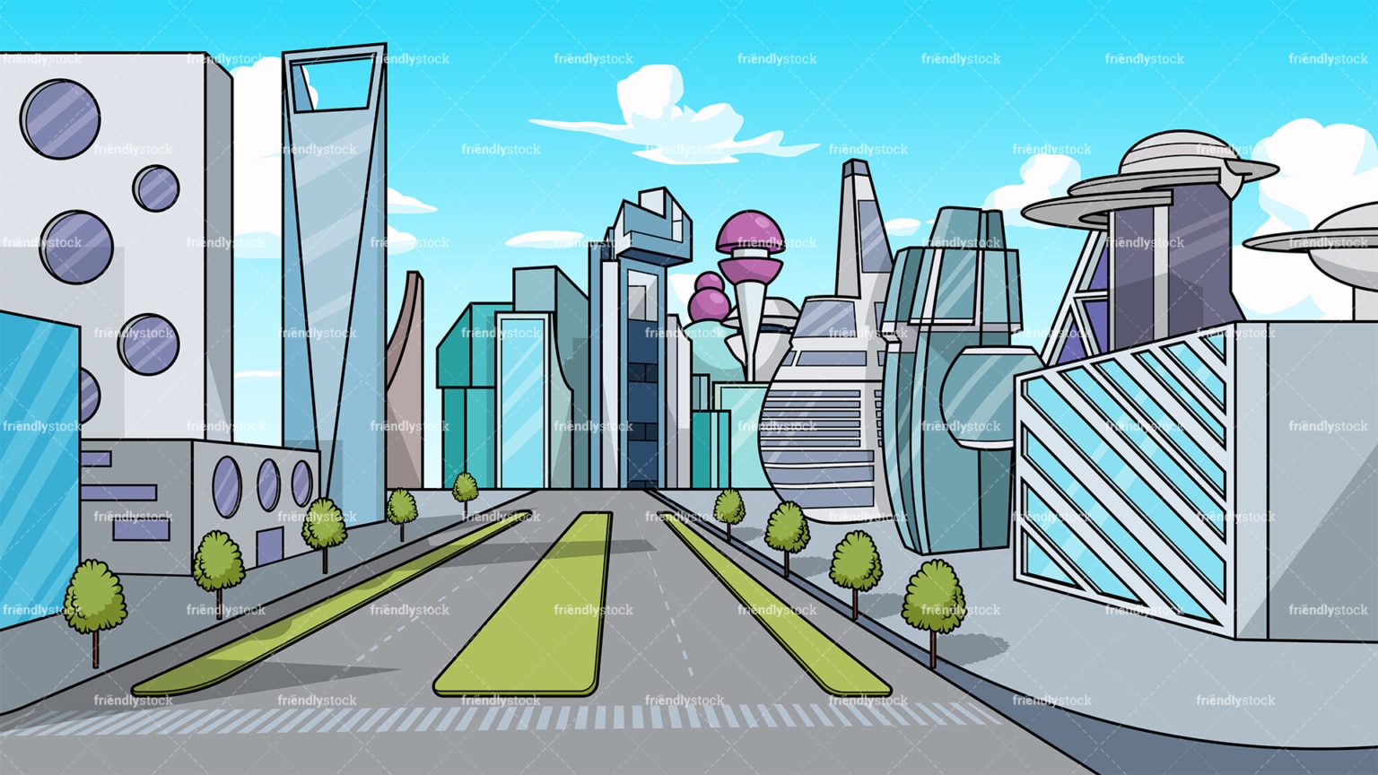 Futuristic City Background Cartoon Clipart Vector - FriendlyStock