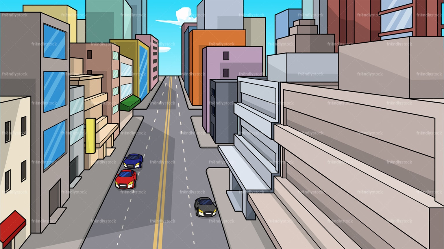 Downtown City Street Background Cartoon Clipart Vector - FriendlyStock