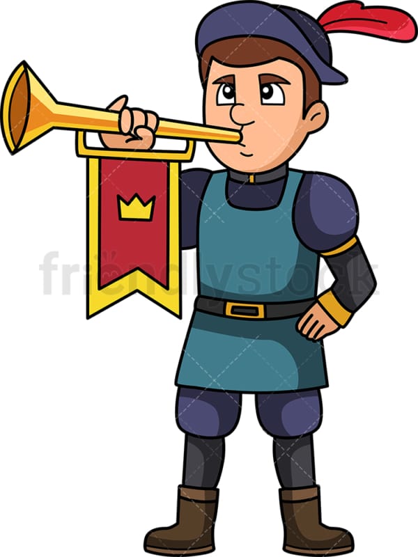 Medieval Royal Herald With Trumpet Cartoon Clipart Vector - FriendlyStock