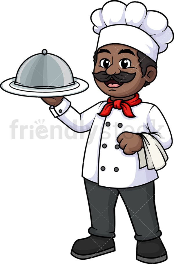 Black Male Chef Pointing Up Cartoon Clipart Vector - FriendlyStock