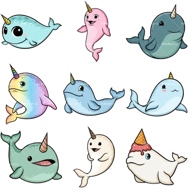 Fat Narwhal Cartoon Clipart Vector - FriendlyStock