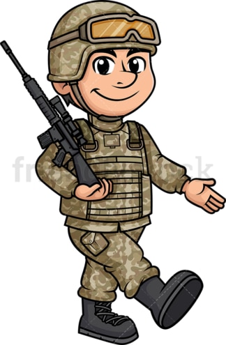 Male Soldier Pointing Sideways Cartoon Vector Clipart - FriendlyStock