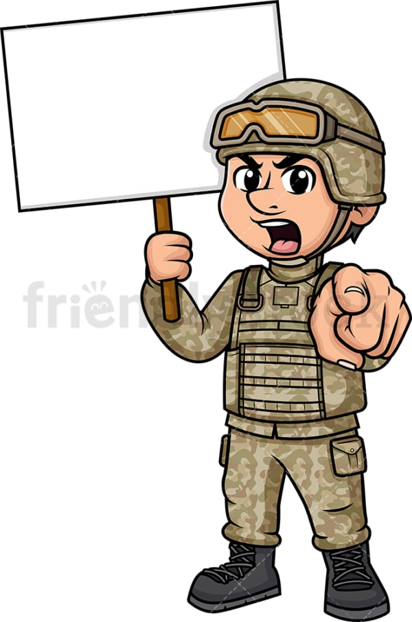 Male Soldier Pointing Sideways Cartoon Vector Clipart - FriendlyStock
