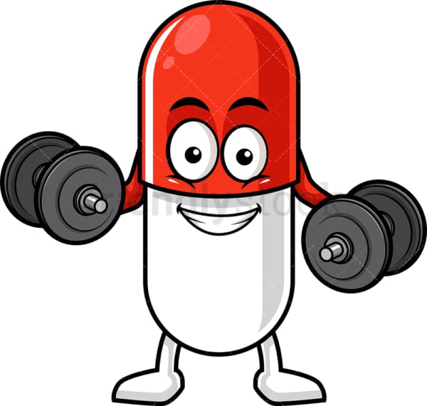 Capsule Pill Character Flexing Muscles Cartoon Clipart Vector ...
