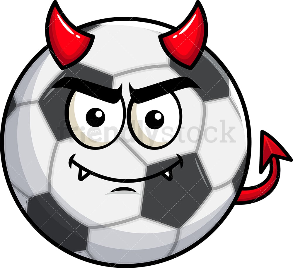 Crafty Devil Soccer Ball Emoji Cartoon Clipart Vector - FriendlyStock