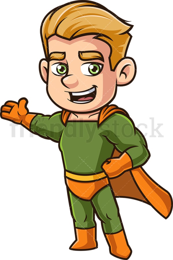 Male Superhero Stop Gesture Cartoon Clipart Vector - FriendlyStock