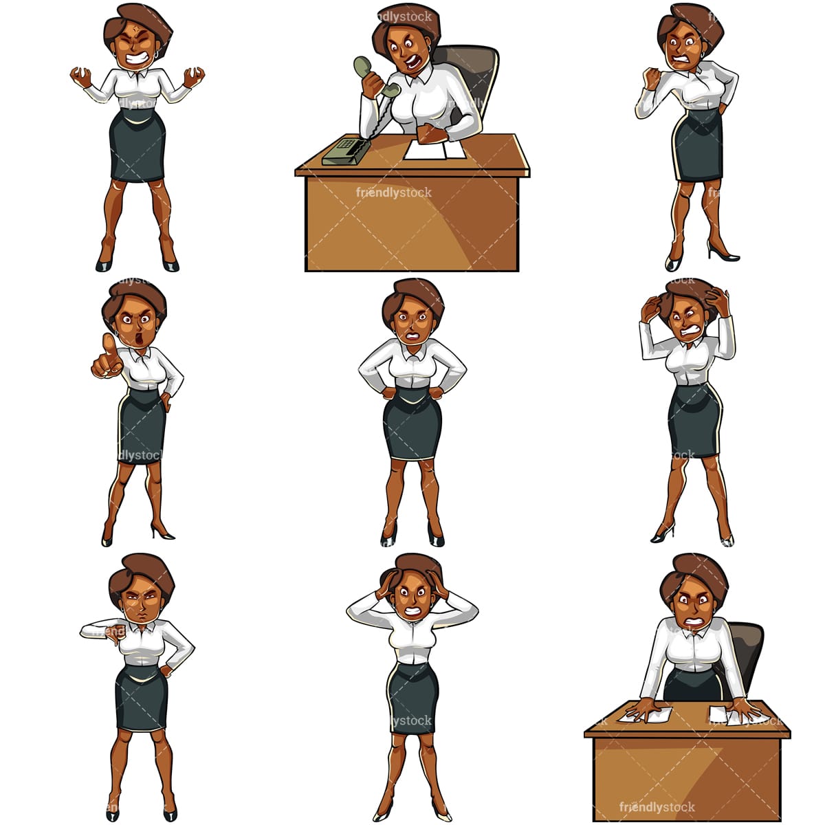 Black Business Woman In Anger Cartoon Vector Clipart - FriendlyStock