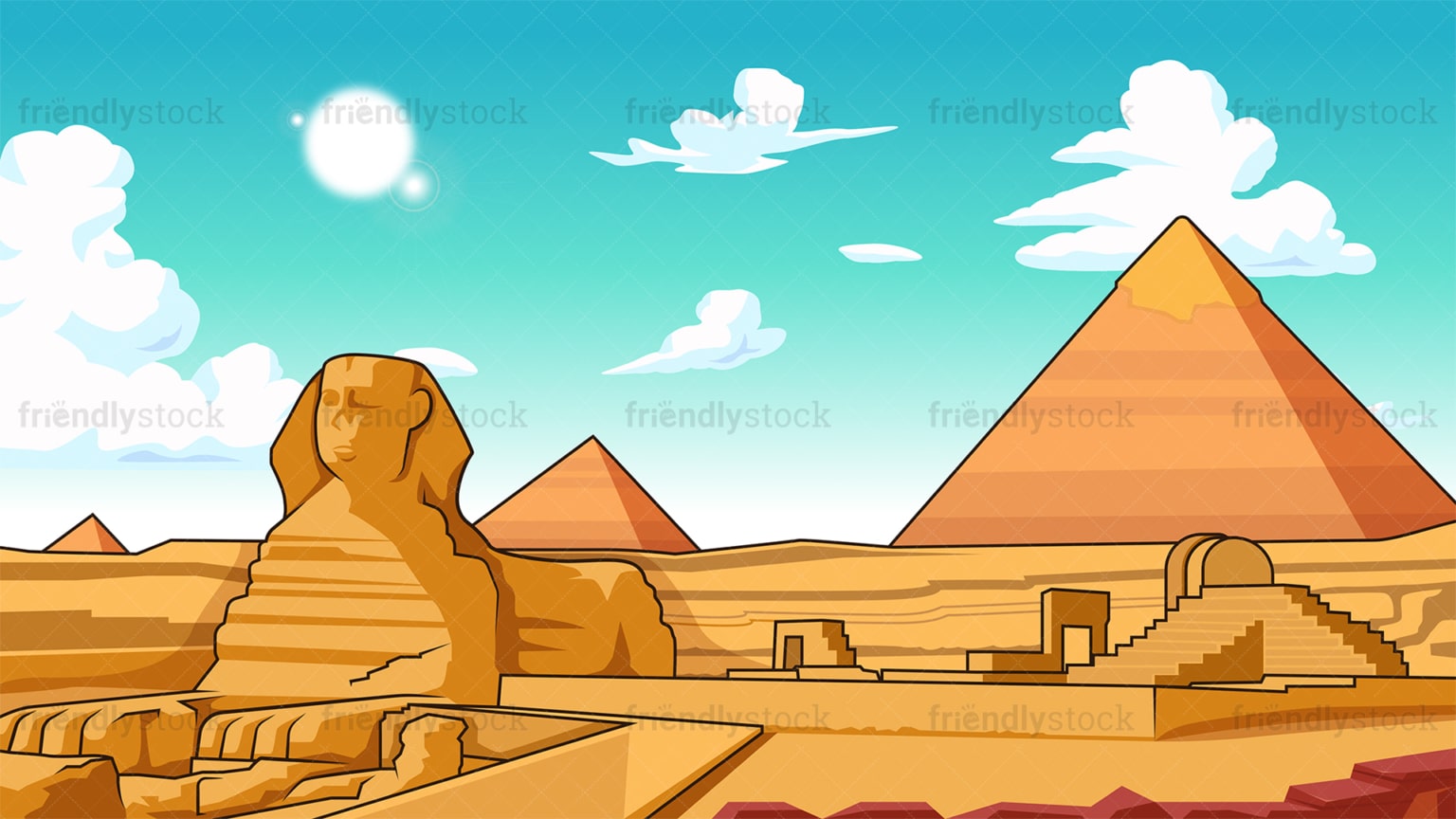 Pyramids And Sphinx Of Giza Background Cartoon Vector Clipart ...
