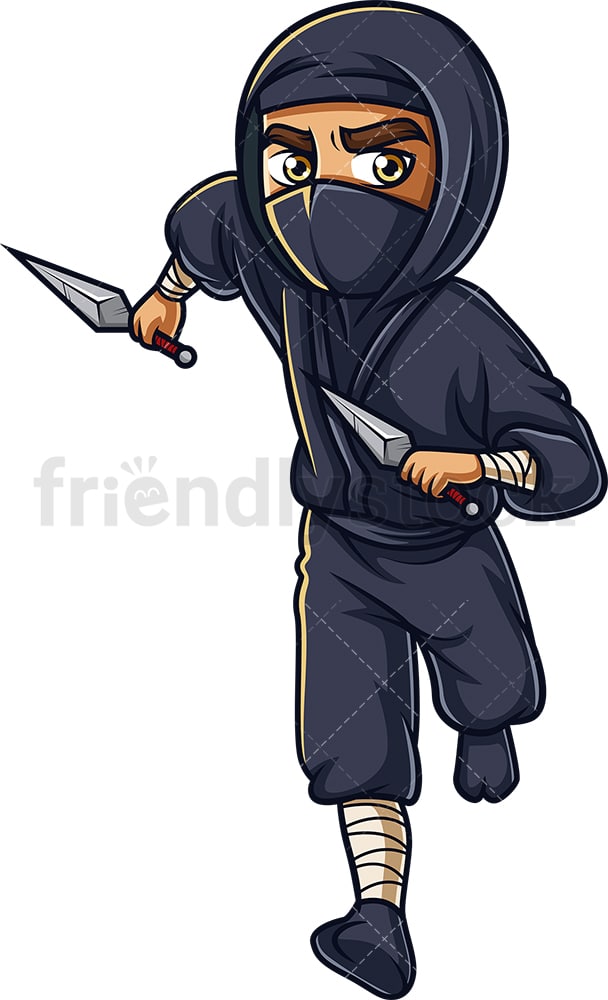 Japanese Ninja Concentrating Cartoon Clipart Vector - FriendlyStock