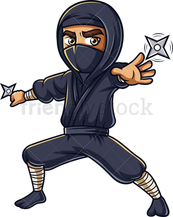 Japanese Ninja Attacking Cartoon Clipart Vector - FriendlyStock