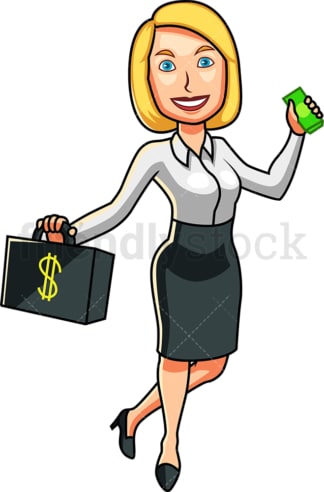 Rich Woman Holding Wad Of Cash Cartoon Vector Clipart - FriendlyStock