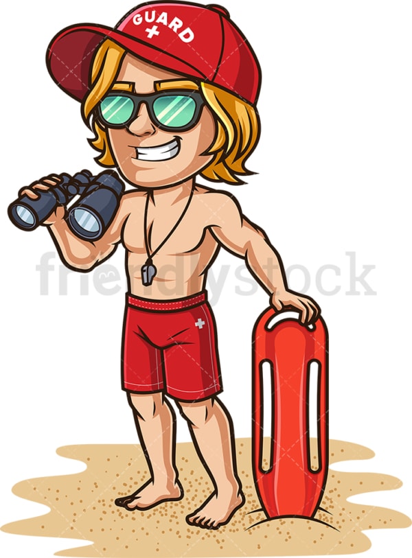 Lifeguard Holding Ring Buoy Cartoon Vector Clipart - FriendlyStock