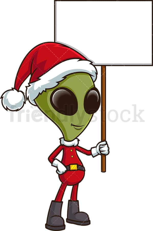 Alien Santa Holding Blank Sign Cartoon Clipart Vector - FriendlyStock