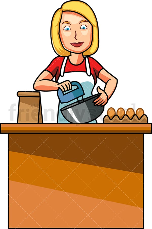 Baking Caucasian Woman Using Mixer Cartoon Vector Clipart - FriendlyStock
