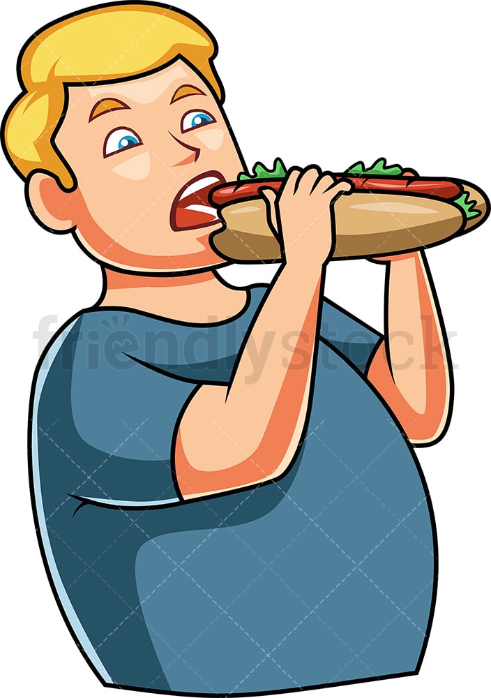 Caucasian Man Eating A Salad Cartoon Vector Clipart - FriendlyStock