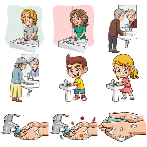 Washing Hands Germs And Viruses Running Away Cartoon - FriendlyStock