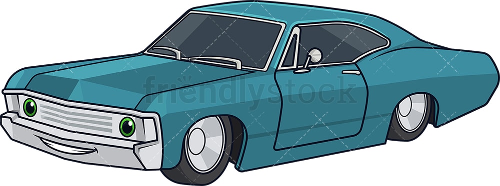 Blue Vintage Racing Car Cartoon Clipart Vector - FriendlyStock