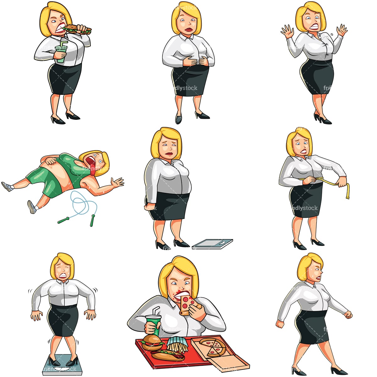 Overweight Woman Measuring Her Waist Cartoon Vector Clipart - FriendlyStock