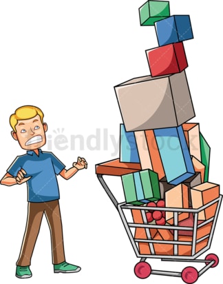 Man Looking At His Overfull Cart Cartoon Vector Clipart - FriendlyStock