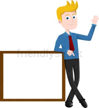 Businessman Leaning Against Blank Sign Vector Illustration - FriendlyStock
