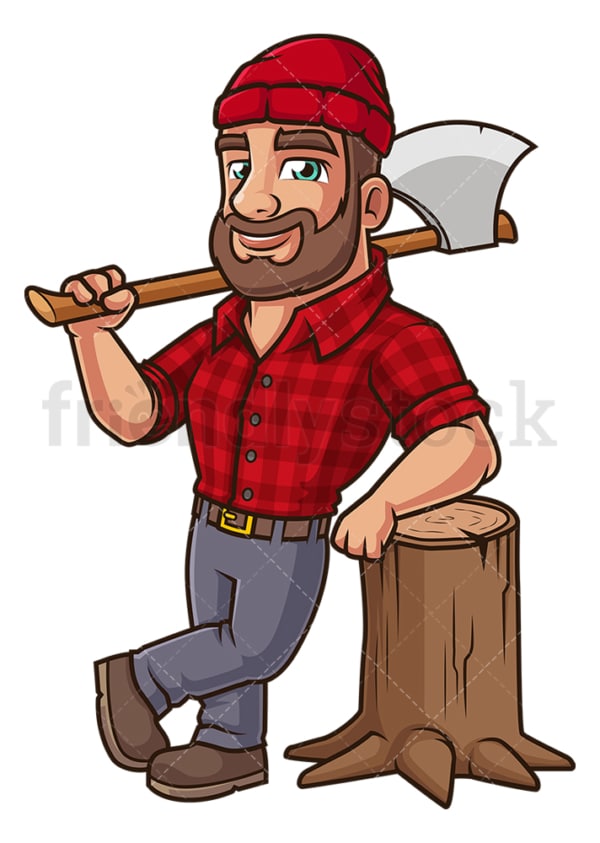 Logger Cutting Wood With Chainsaw Cartoon Clipart Vector - FriendlyStock