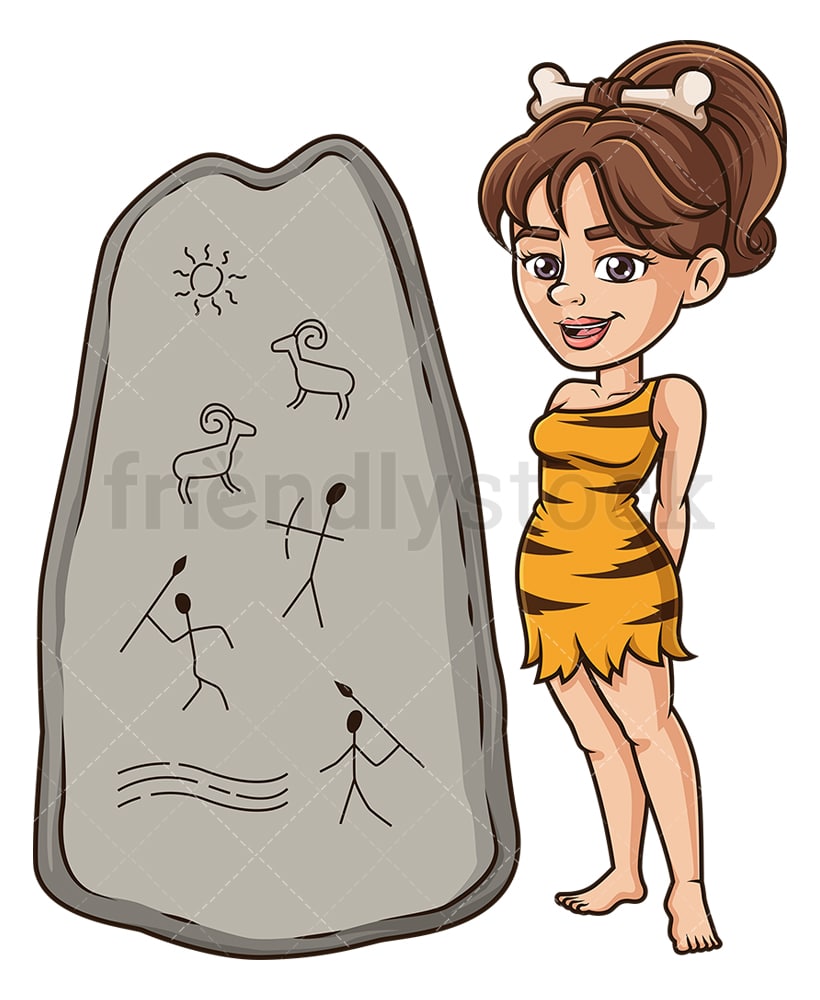 Cavewoman Paleolithic Drawings Cartoon Clipart Vector - FriendlyStock