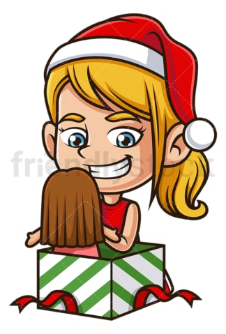Kid Opening Present Cartoon Clipart Vector - FriendlyStock