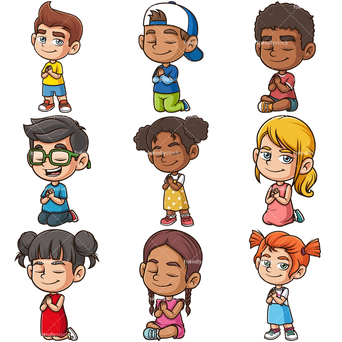 Kid Praying To God Cartoon Clipart Vector - FriendlyStock