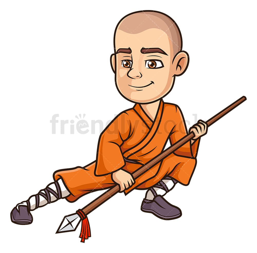 Shaolin Monk Practicing Cartoon Clipart Vector - FriendlyStock