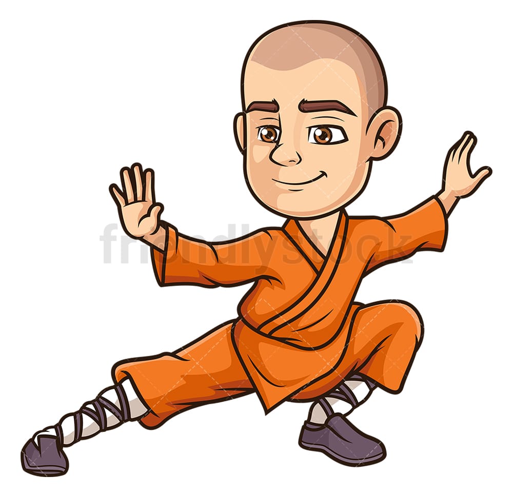 Shaolin Monk Practicing Cartoon Clipart Vector - FriendlyStock