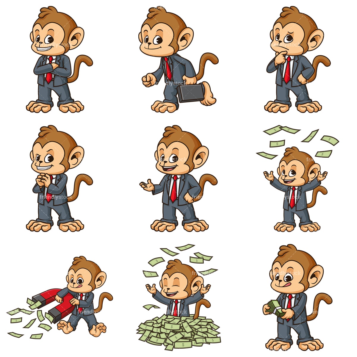 Cunning Monkey Businessman Plotting Cartoon Clipart Vector - FriendlyStock