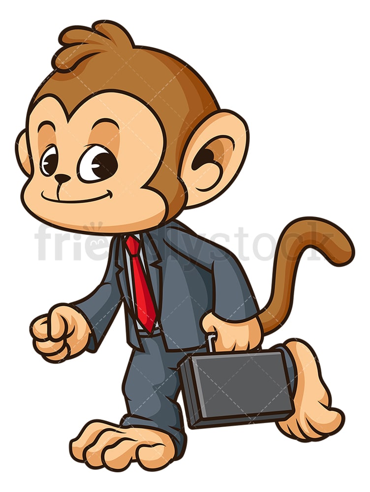 Monkey Businessman In Money Pile Cartoon Clipart Vector - FriendlyStock