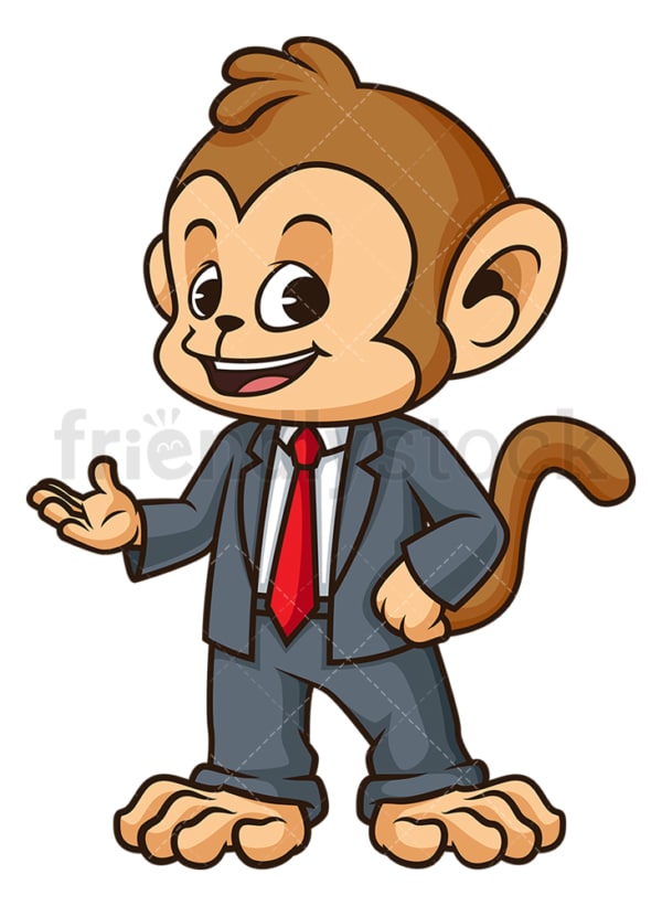 Cunning Monkey Businessman Plotting Cartoon Clipart Vector - FriendlyStock