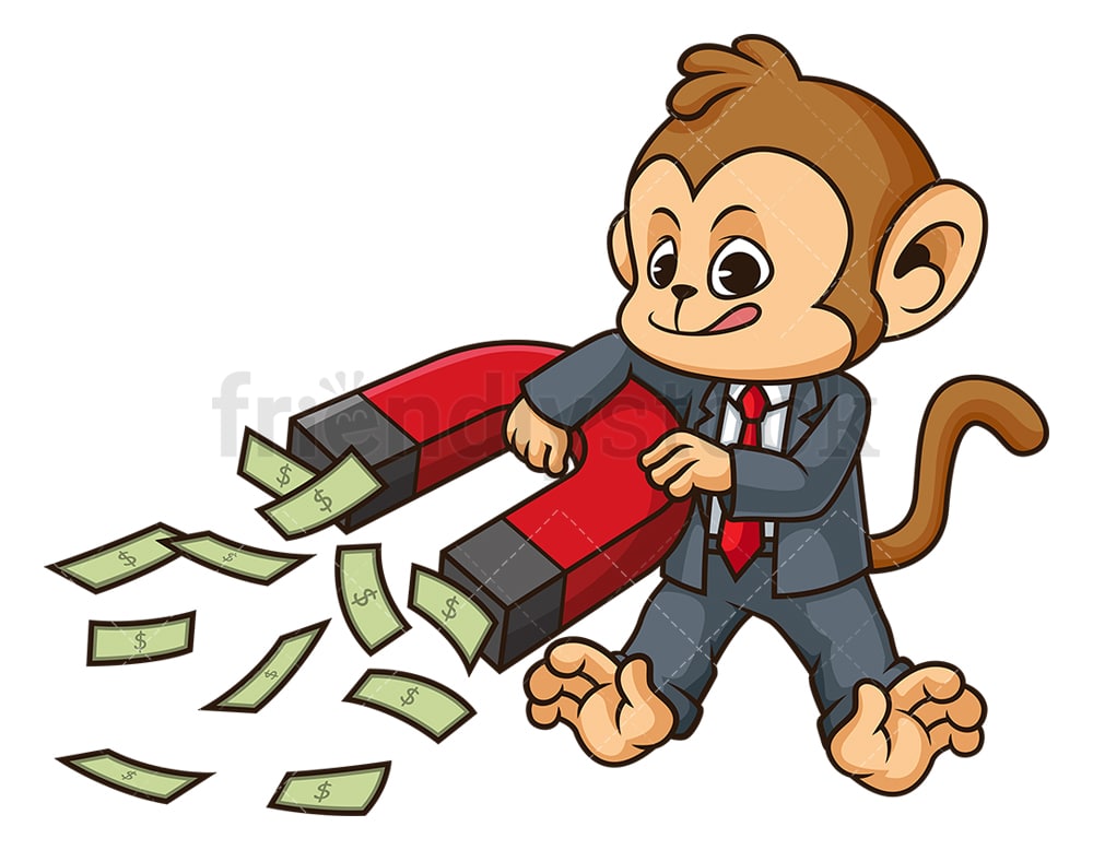 Cunning Monkey Businessman Plotting Cartoon Clipart Vector - FriendlyStock