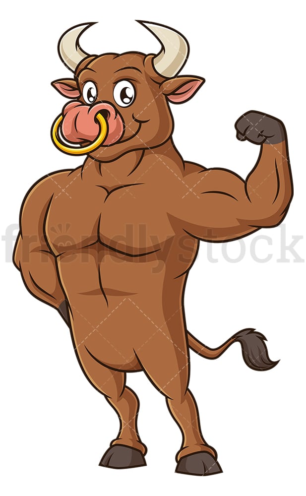 Bull Flexing Muscles Cartoon Clipart Vector - FriendlyStock