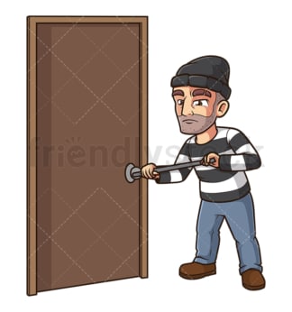 Thief Opening Door With Crowbar Cartoon Clipart Vector - FriendlyStock