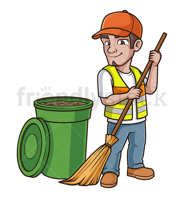 Dustman Sweeping Cartoon Clipart Vector - FriendlyStock
