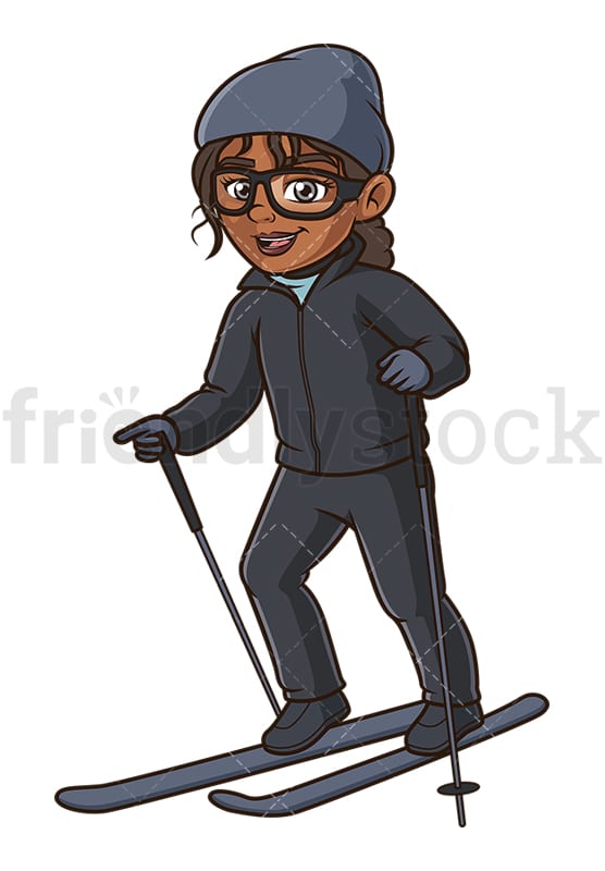 Young Woman Skiing Cartoon Clipart Vector - FriendlyStock