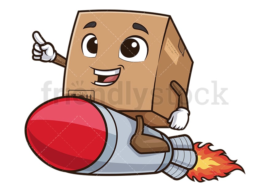 Delivery Box Riding Rocket Cartoon Clipart Vector - FriendlyStock